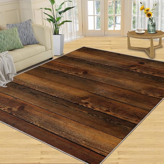 Brown Wood Plank Texture Area Rug, Vintage Barn Door Area Rugs For ...