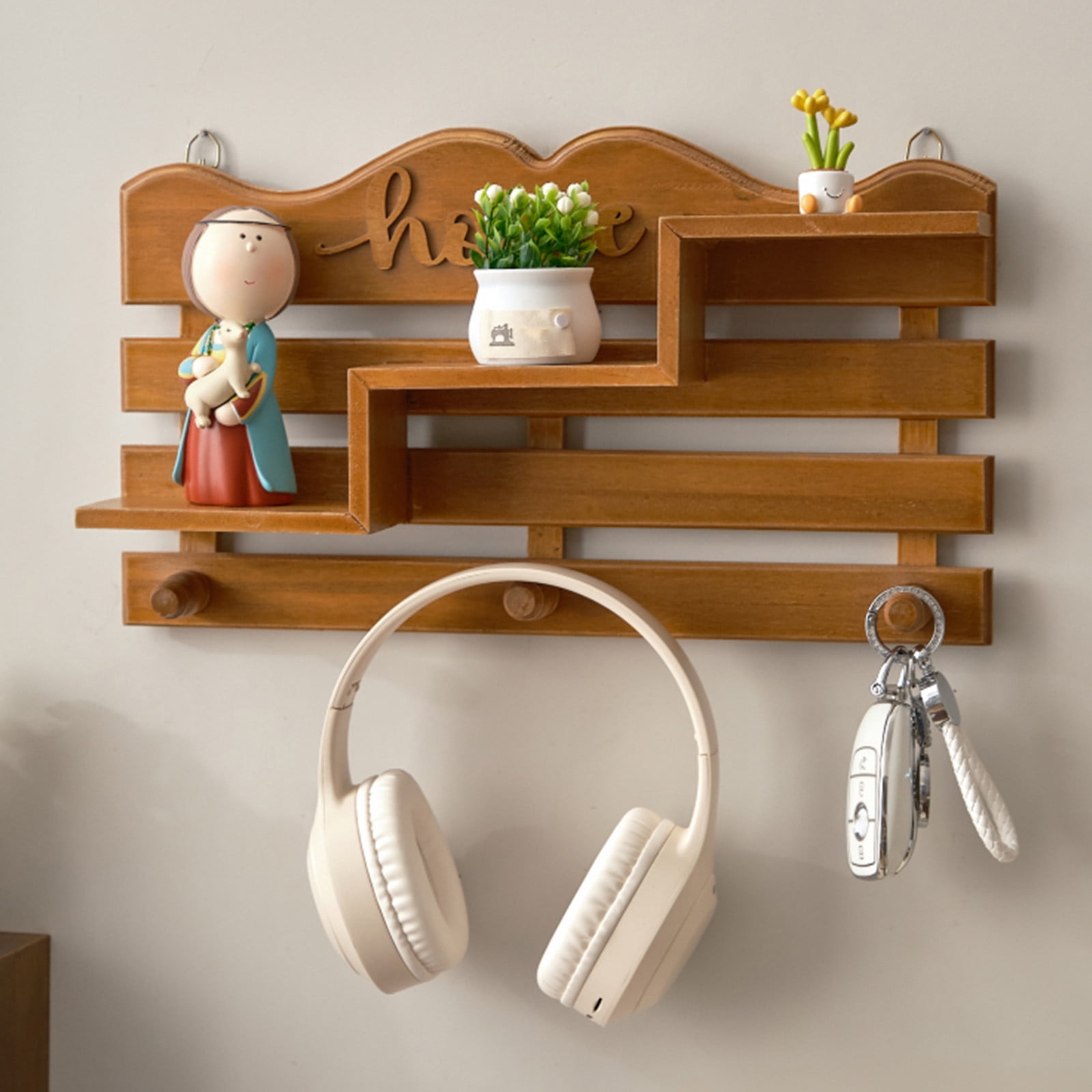 Brown Wood Wall Mounted Coat Rack - 15.75" Entryway Organizer with 3 ...