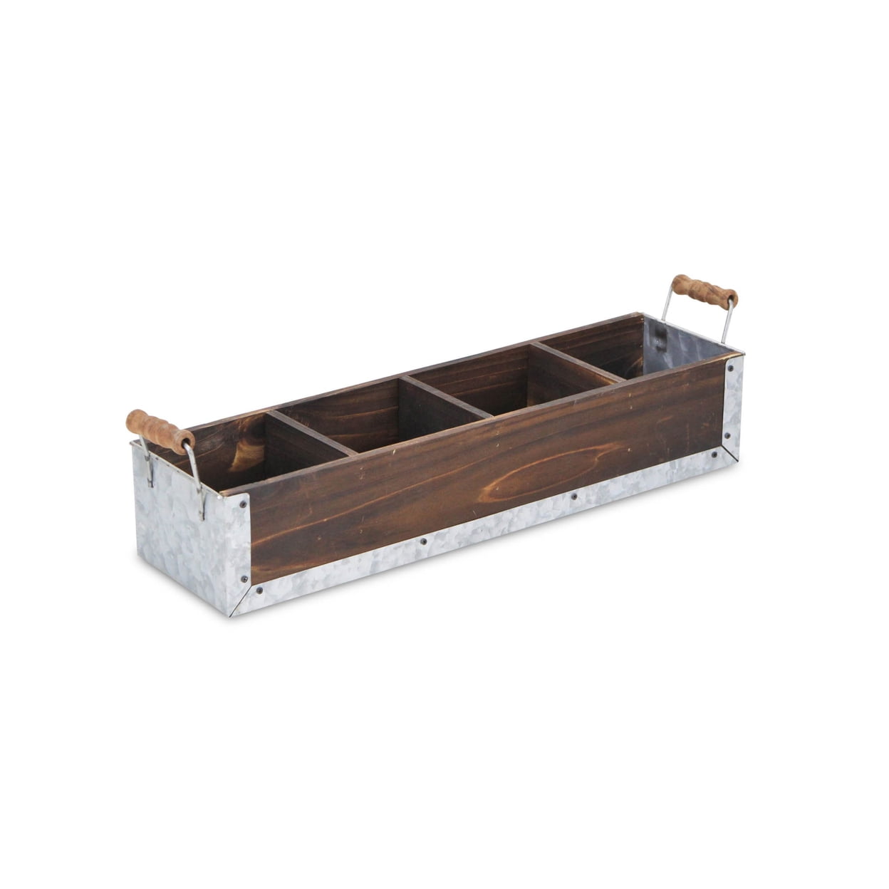 Brown Wood and Metal 4 Slot Organizer with Side Handles - Walmart.com