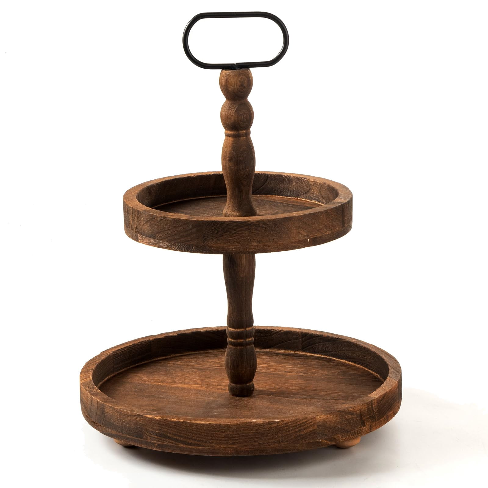 Brown Wooden 2 Tiered Tray Stand Home Decor Serving Kit - Walmart.com