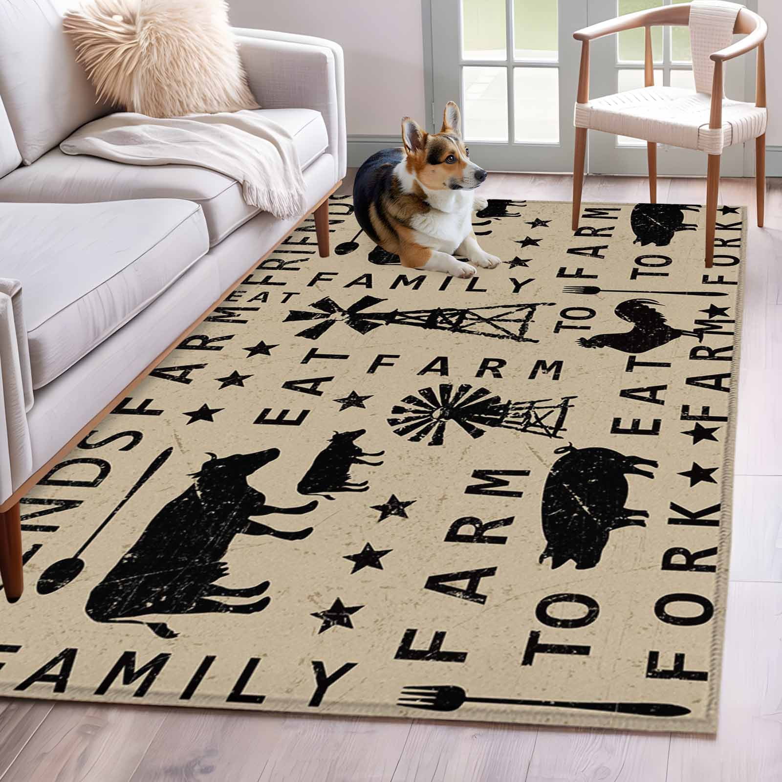 Brown Wooden 3'x5' Washable Rug, Vintage Elegant Pastoral Animals Retro ...