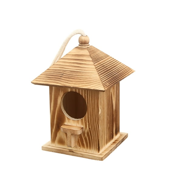 Brown Wooden Bird House Feeder Outdoor Hanging Nest Decor Rustic ...
