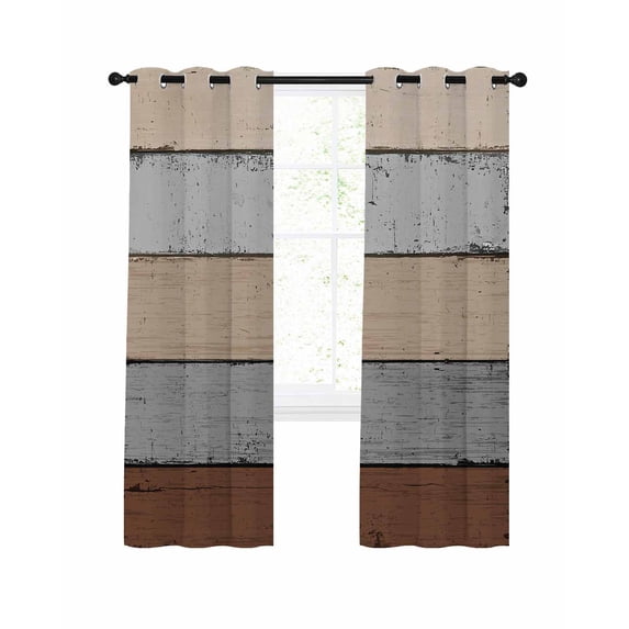 Brown Wooden Blackout Curtains 45 Inches Long for Bedroom, Grey Stripe ...