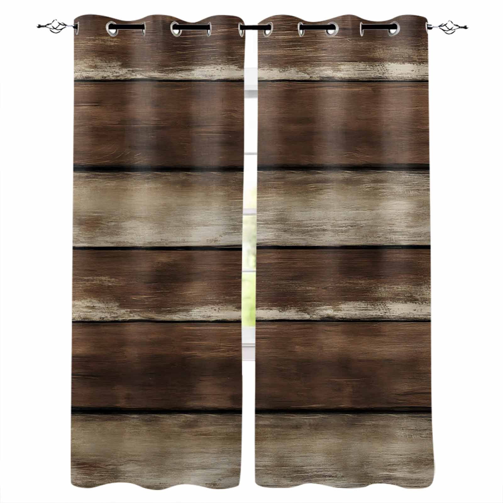 Brown Wooden Blackout Curtains for Bedroom/Living Room, Vintage ...