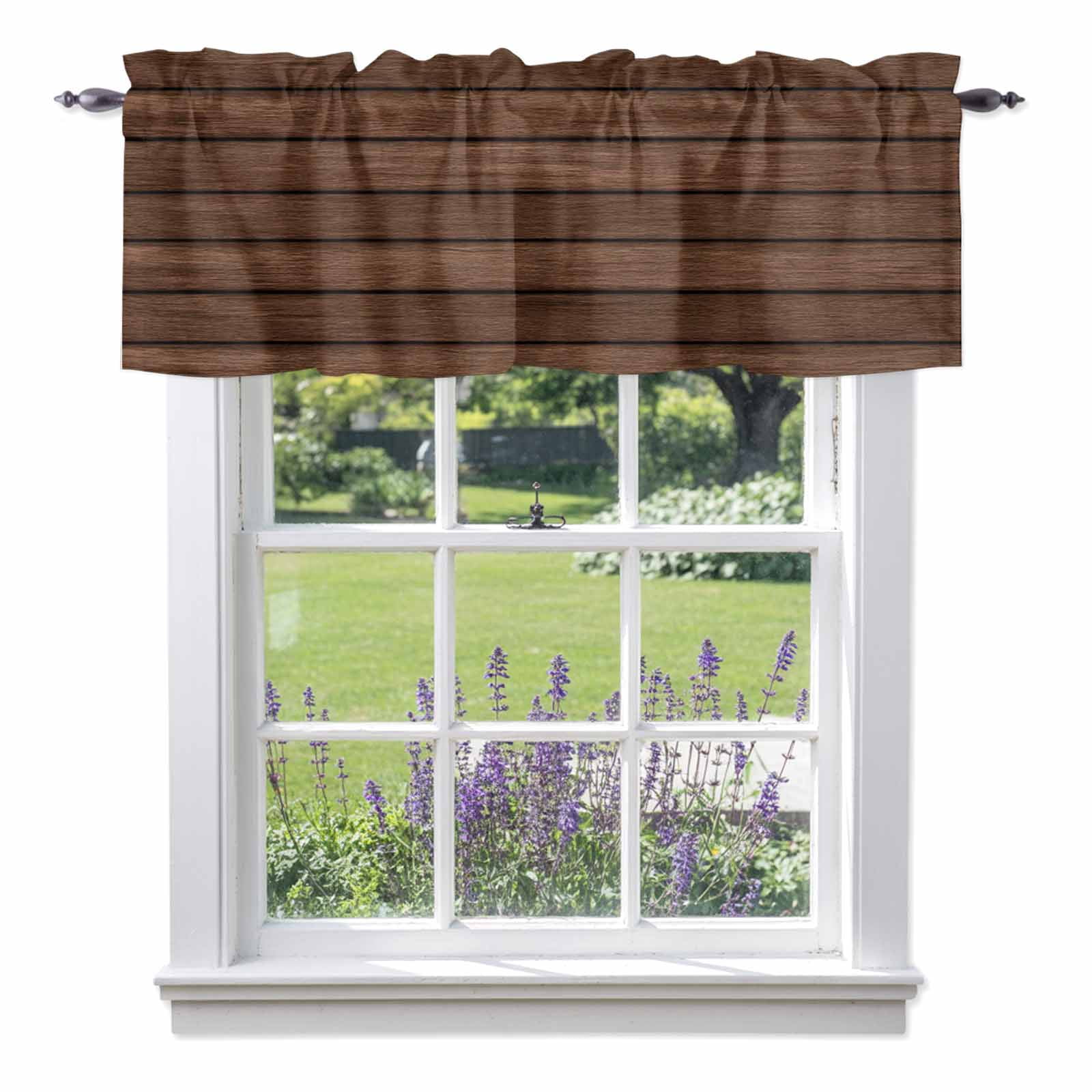 Brown Wooden Board Valances for Windows Vintage Wood Grain Farmhouse ...