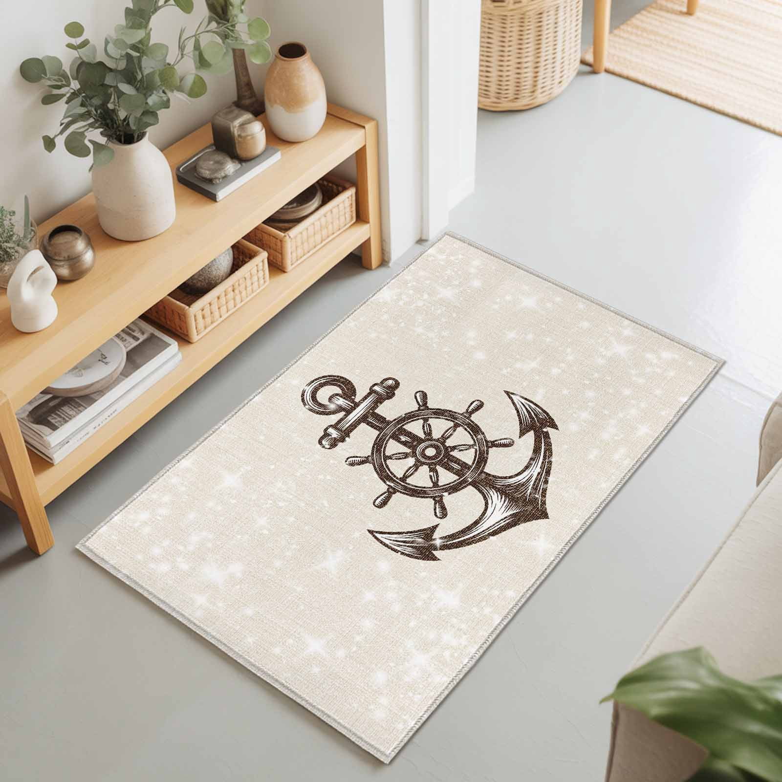 Brown Wooden Boards Anchor Patterns Rectangle Rug 2'x3' Vintage Linen ...