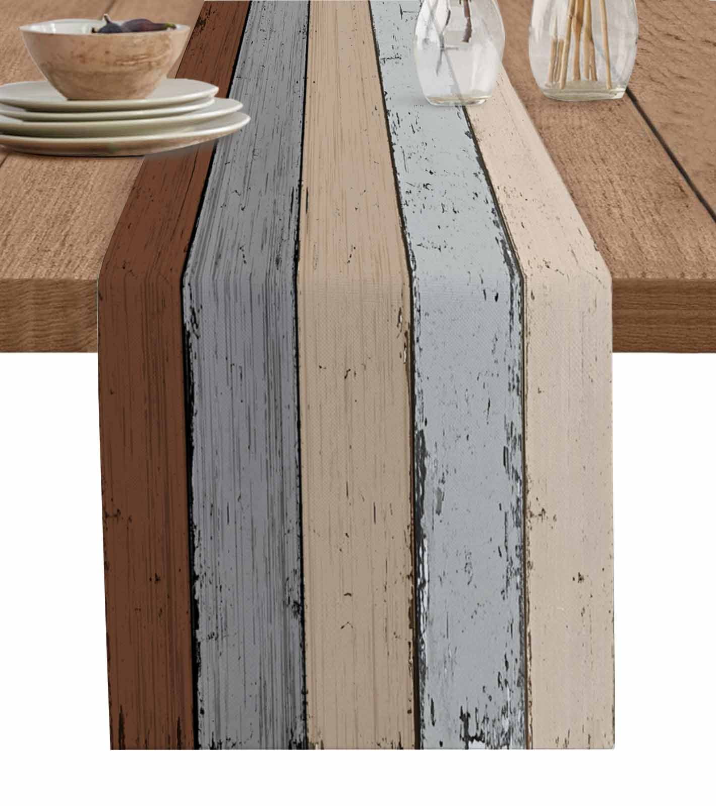 Brown Wooden Burlap Cotton Table Runner 13x70 Inches Long, Grey Stripe ...