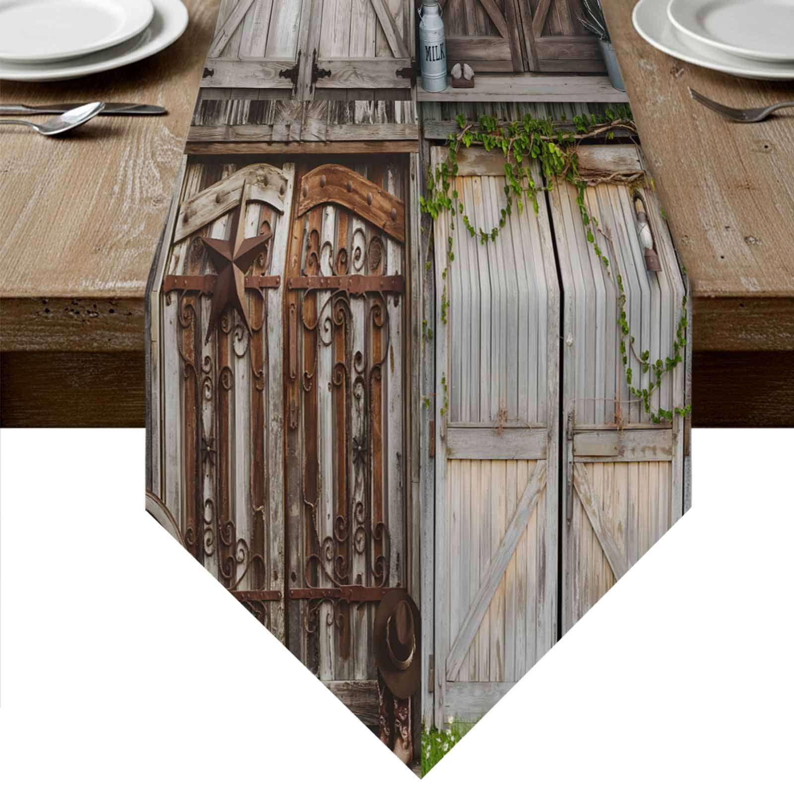 Brown Wooden Door Table Runner Linen Burlap Table Runner 72 Inches Long ...