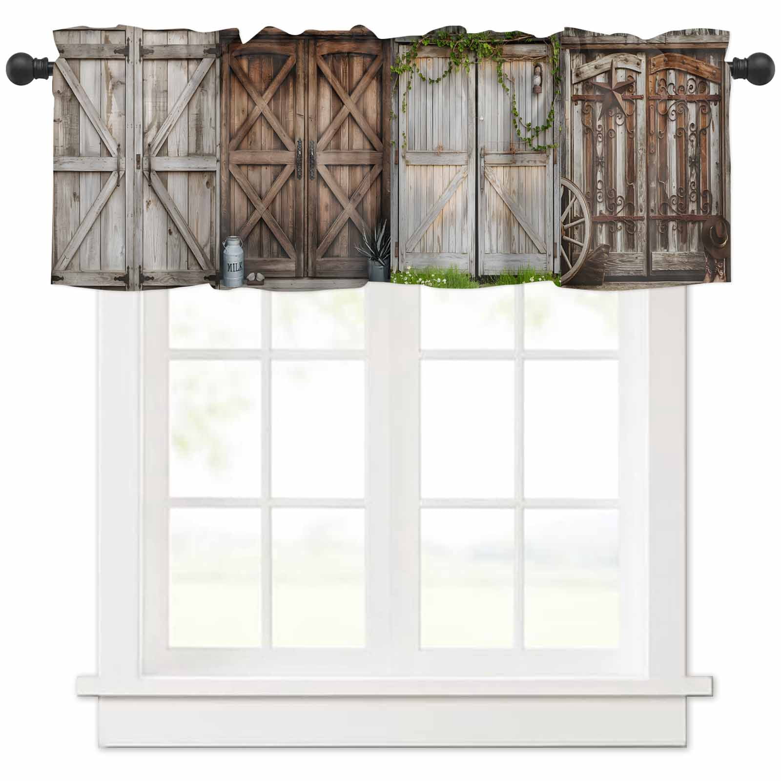 Brown Wooden Door Valances for Windows Farmhouse Kitchen Curtains ...