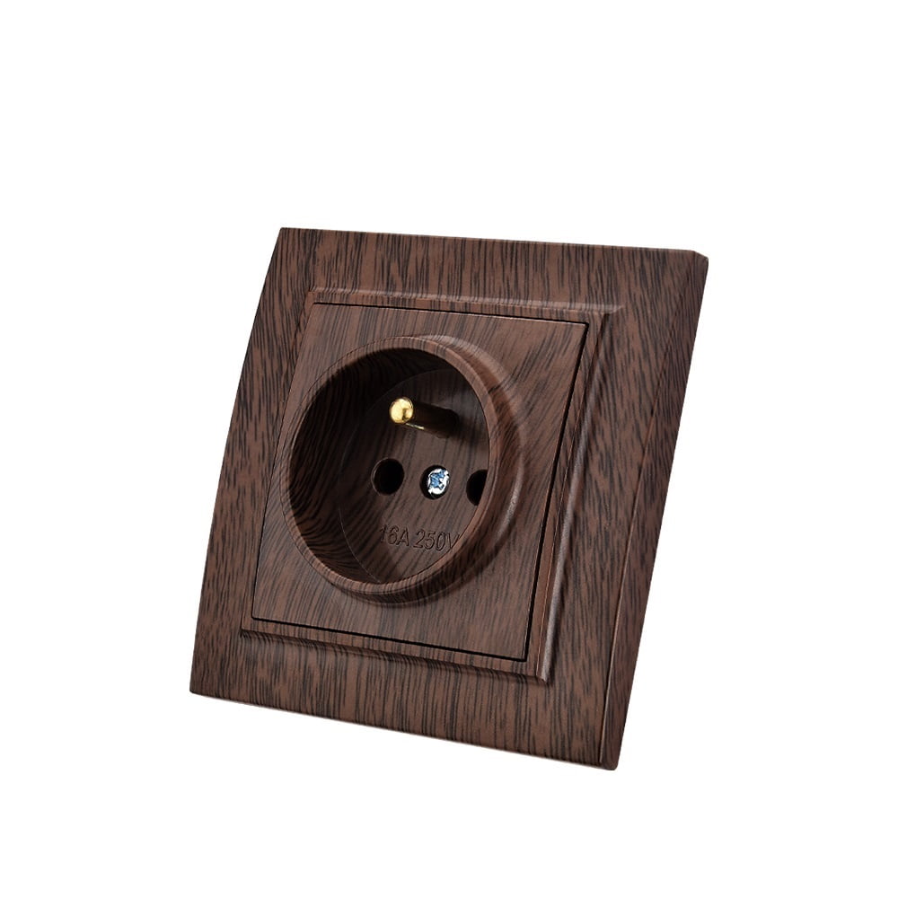 Brown Wooden Frosted Light Wall Switch Flame retardant Plastic Panel ...