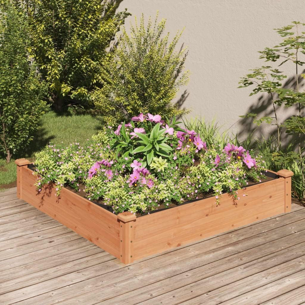 Brown Wooden Garden Bed with Liner, Solid Fir Wood, Elevated Planter ...