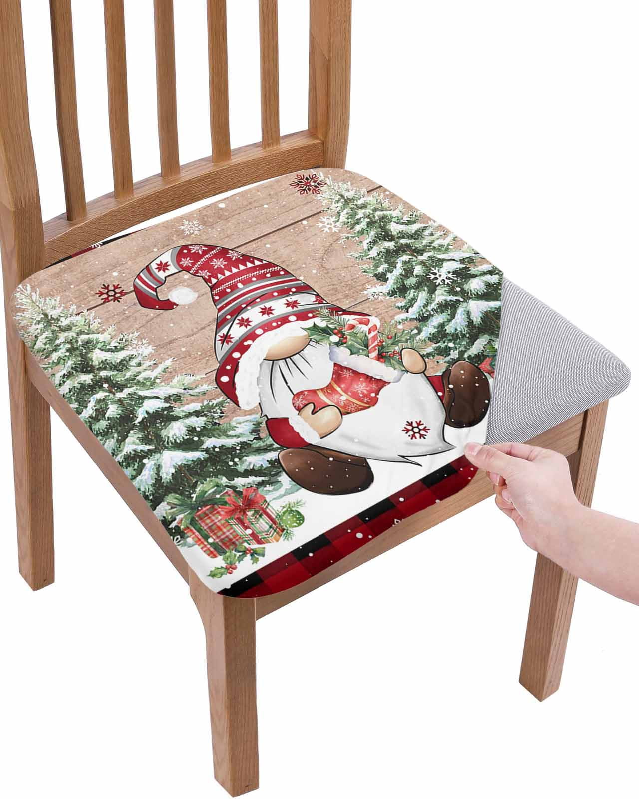 Brown Wooden Gnomes Christmas Chair Seat Covers for Dining Room Stretch ...