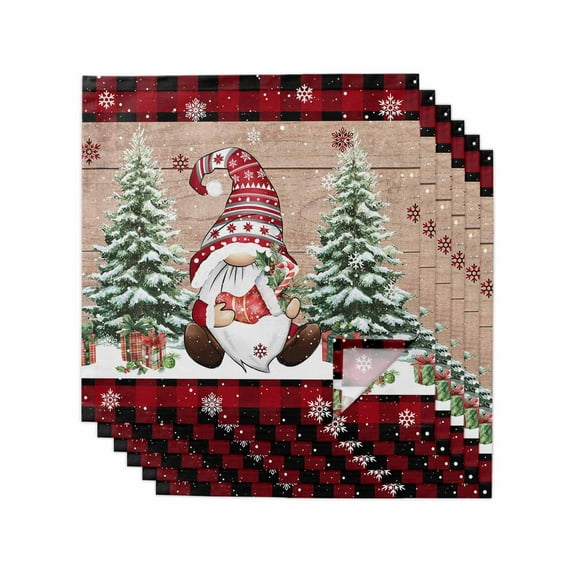 Brown Wooden Gnomes Christmas Cloth Napkins Set of 6 Reusable Dinner ...