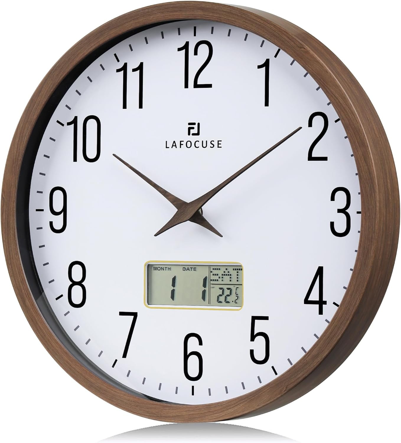 Brown Wooden Grain Frame LCD Wall Clock with Date and Temperature,Time ...