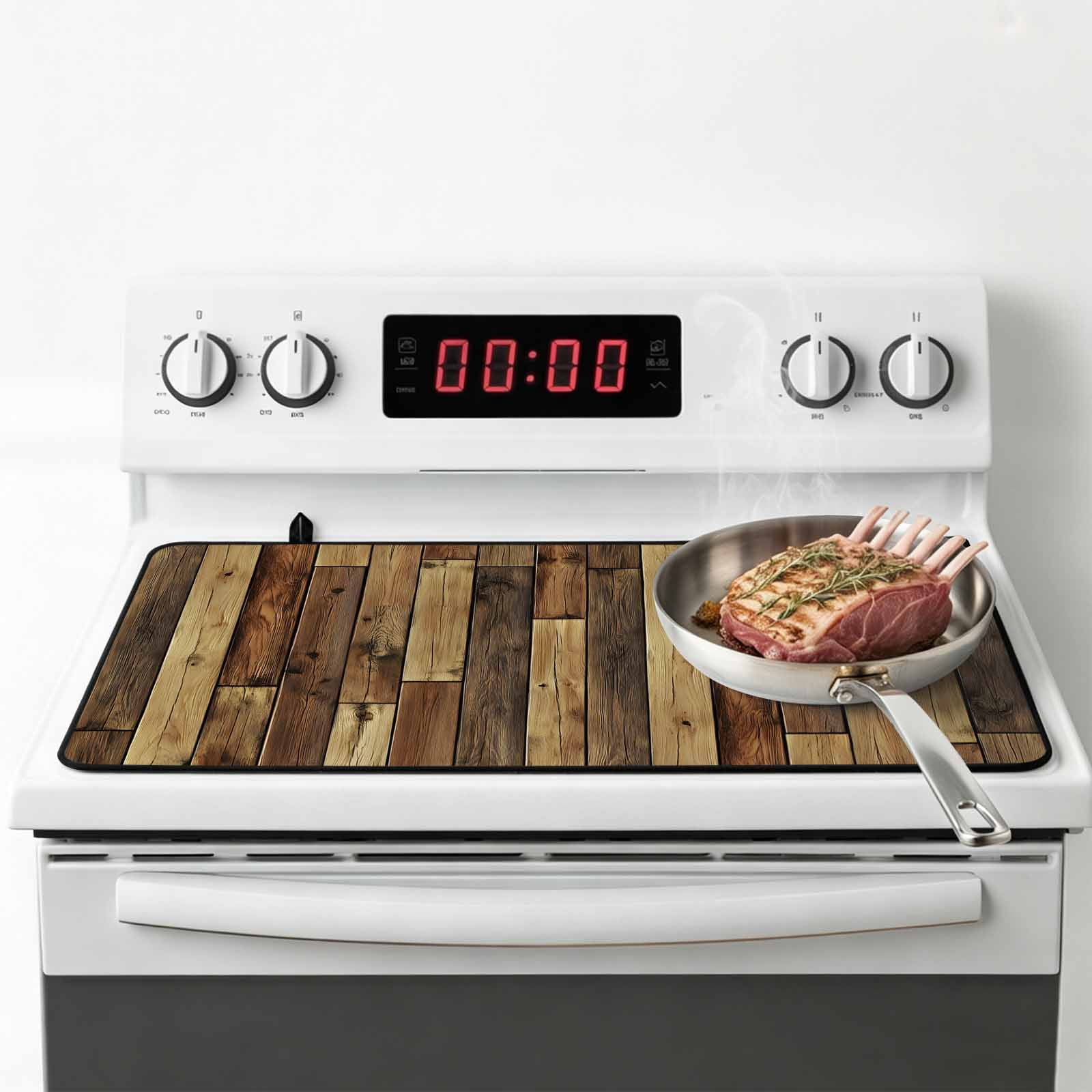 Brown Wooden Grain Stove Top Cover for Electric Stove, Heat-proof & Non ...
