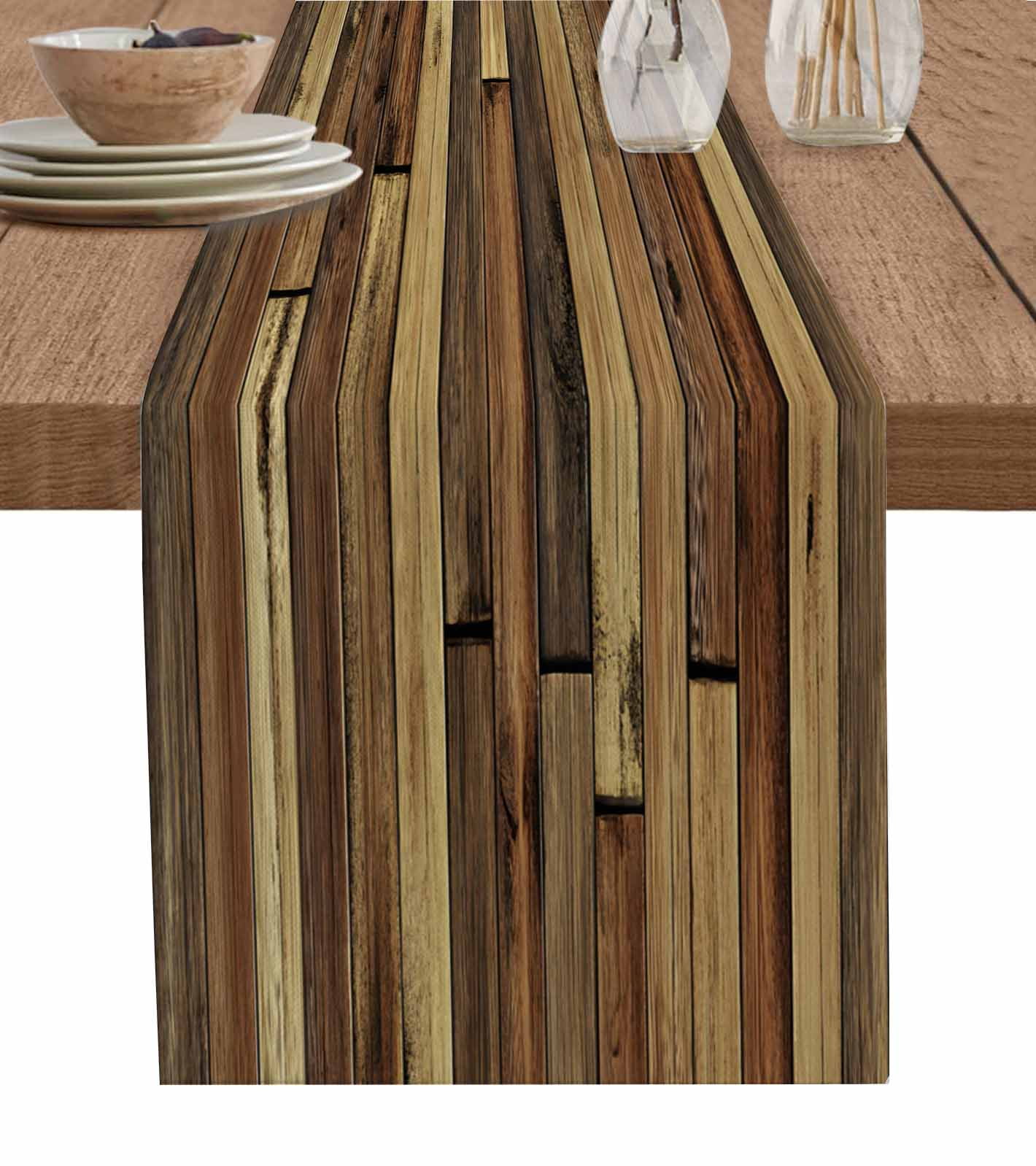 Brown Wooden Grain Table Runner Cotton Linen 108 Inch Holiday Dresser ...