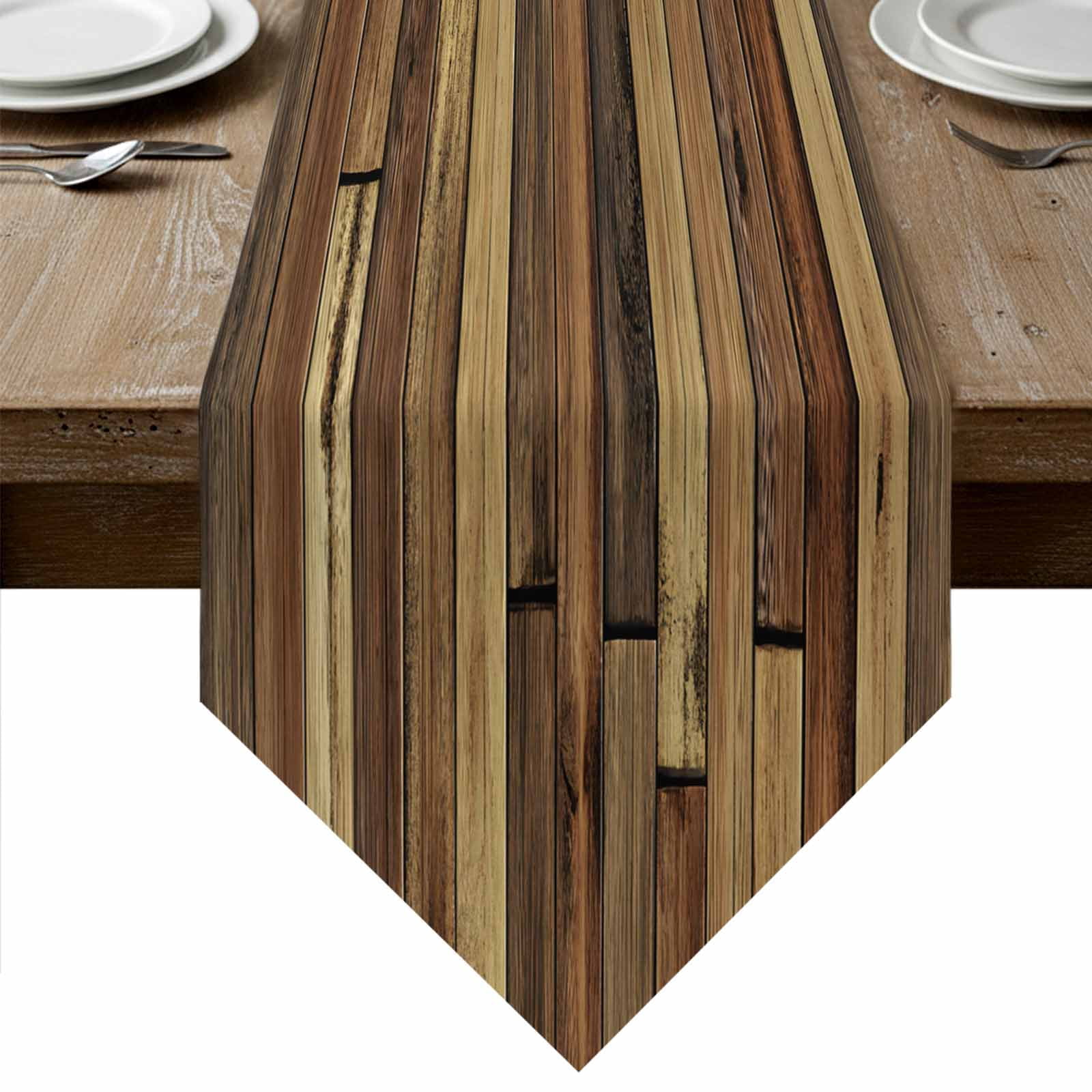 Brown Wooden Grain Table Runner Linen Burlap Table Runner 70 Inches ...