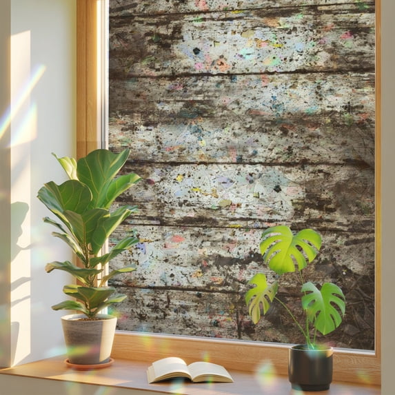 Brown Wooden Grain Window Privacy Film Rainbow Static Cling Stain Glass ...