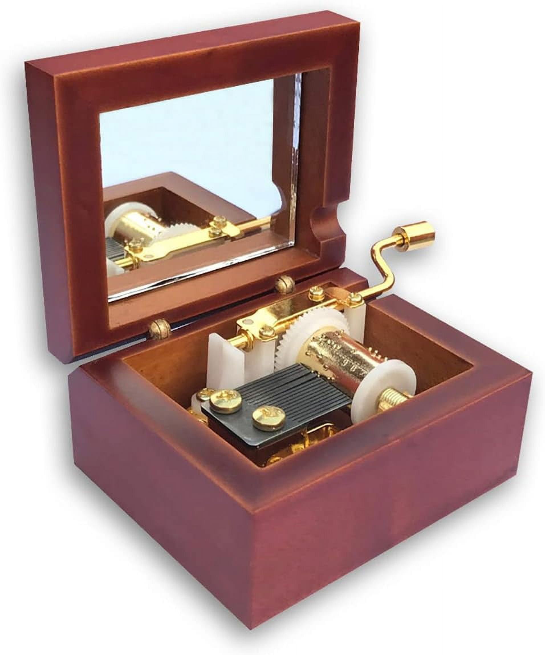 Brown Wooden Hand Crank Music Box With Sankyo Musical Mechanism Tune ...
