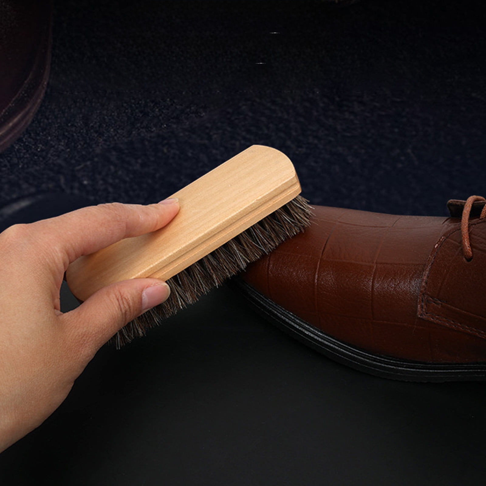 Brown Wooden Horsehair Shoe Brush for Leather - Soft Bristles ...