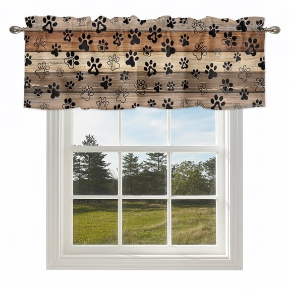 Brown Wooden Plank Dog Paw Valances for Windows Farmhouse Retro Wood ...