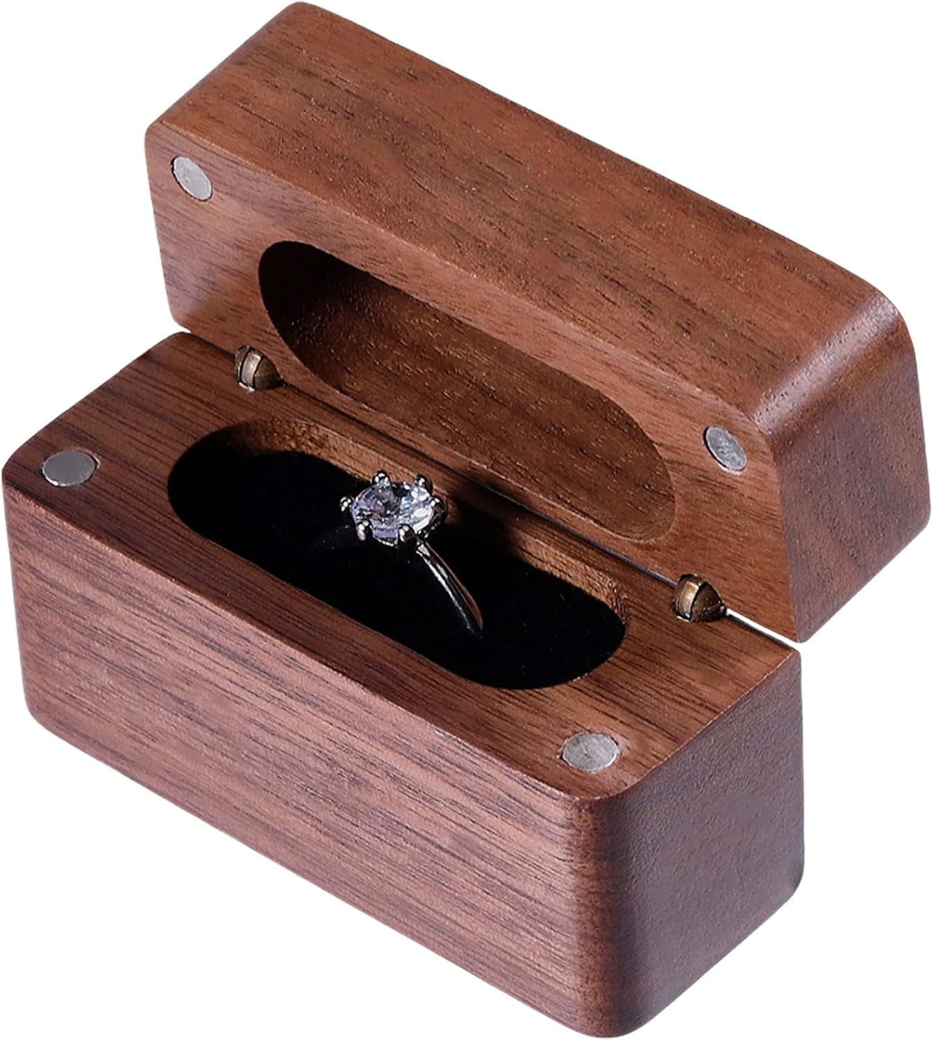 Brown Wooden Ring Box for Wedding Ceremony Pocket Size Wooden Holder ...