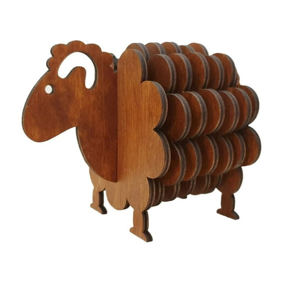 Brown Wooden Sheep Cup Mat Set Sheep Shaped Wooden Ornament Coaster For ...