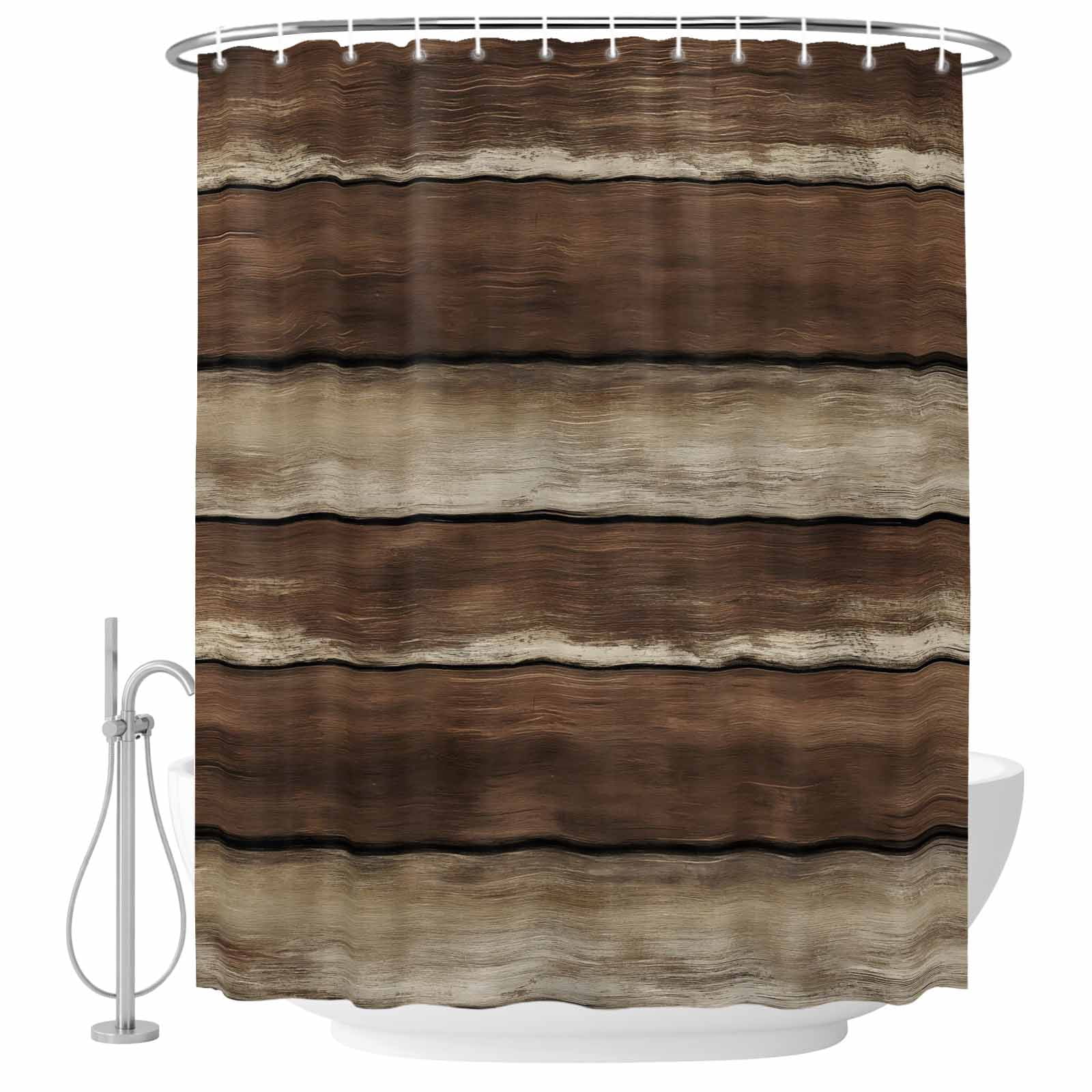 Brown Wooden Shower Curtain Set - 72" x 78" Washable Bathtub Curtain ...