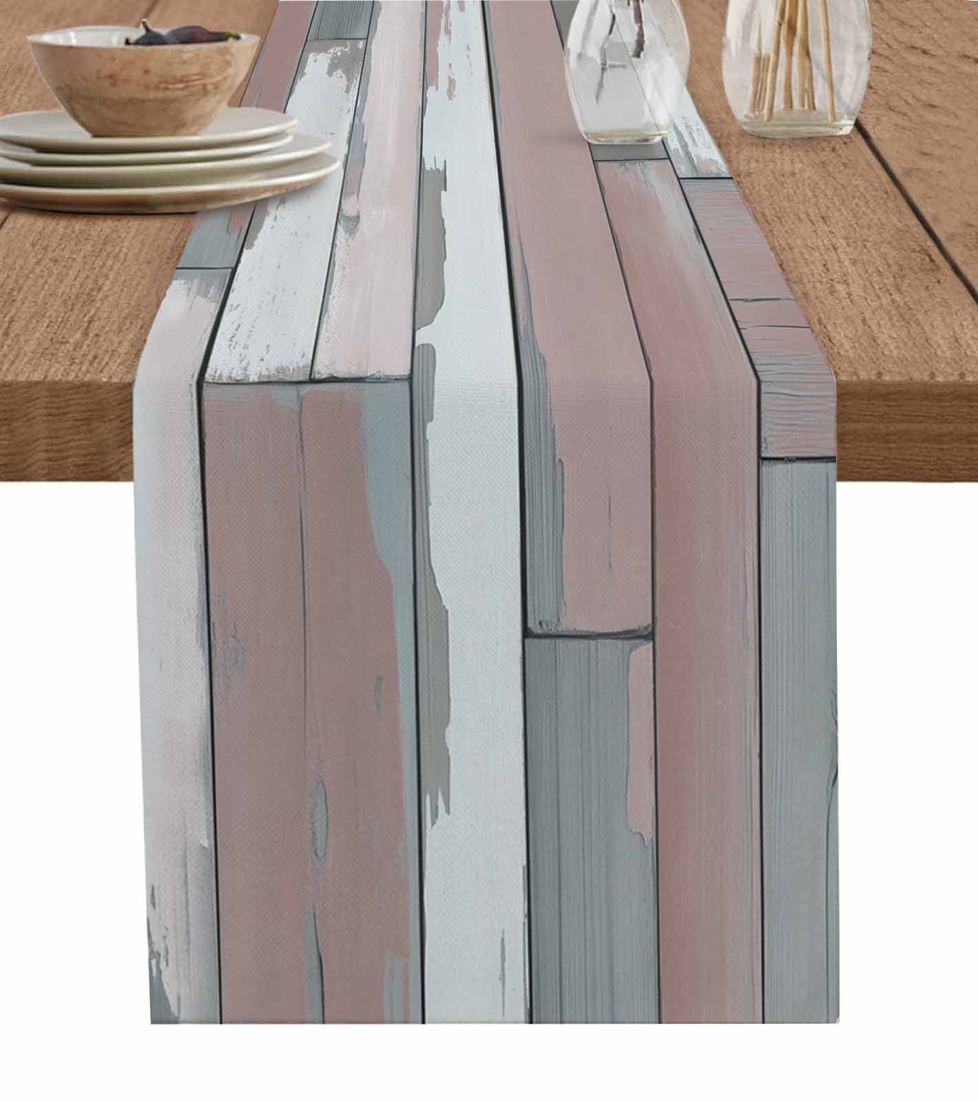 Brown Wooden Table Runner 90 Inches, Retro Country Mottled Vertical ...