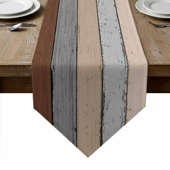 Brown Wooden Table Runner Linen Burlap Table Runner 108 Inches Long ...