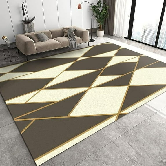 Brown Yellow Abstract Marble Area Rugs, Modern Geometric Triangle ...