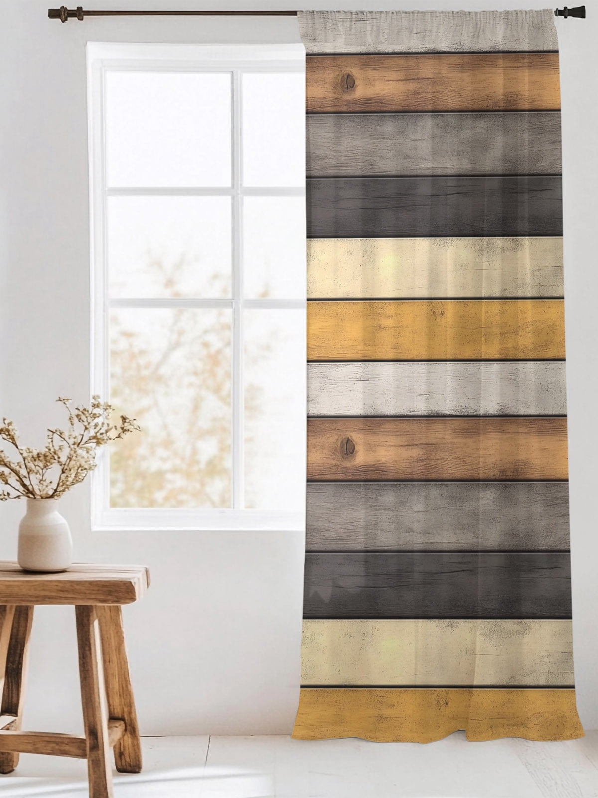 Brown Yellow Black Wood Grain Sheer Curtains 108 Inch Long 1 Panel ...