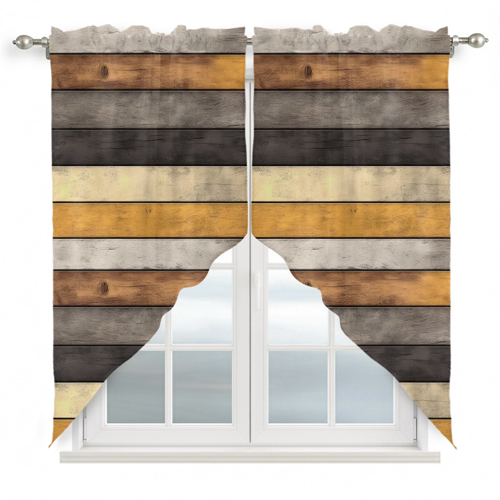 Brown Yellow Black Wood Grain Swag Curtain Valance for Window 2 Panels ...