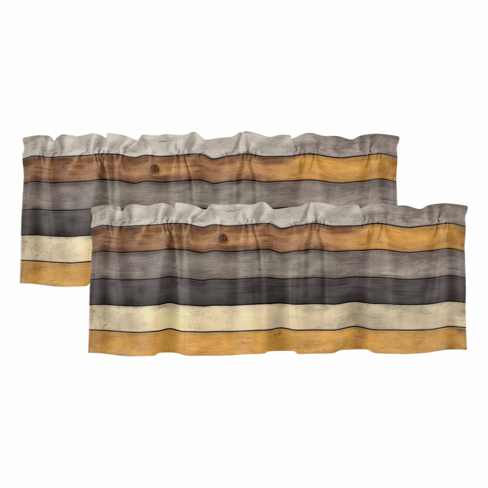 Brown Yellow Black Wood Grain Valances for Windows 2 Panels Farmhouse ...