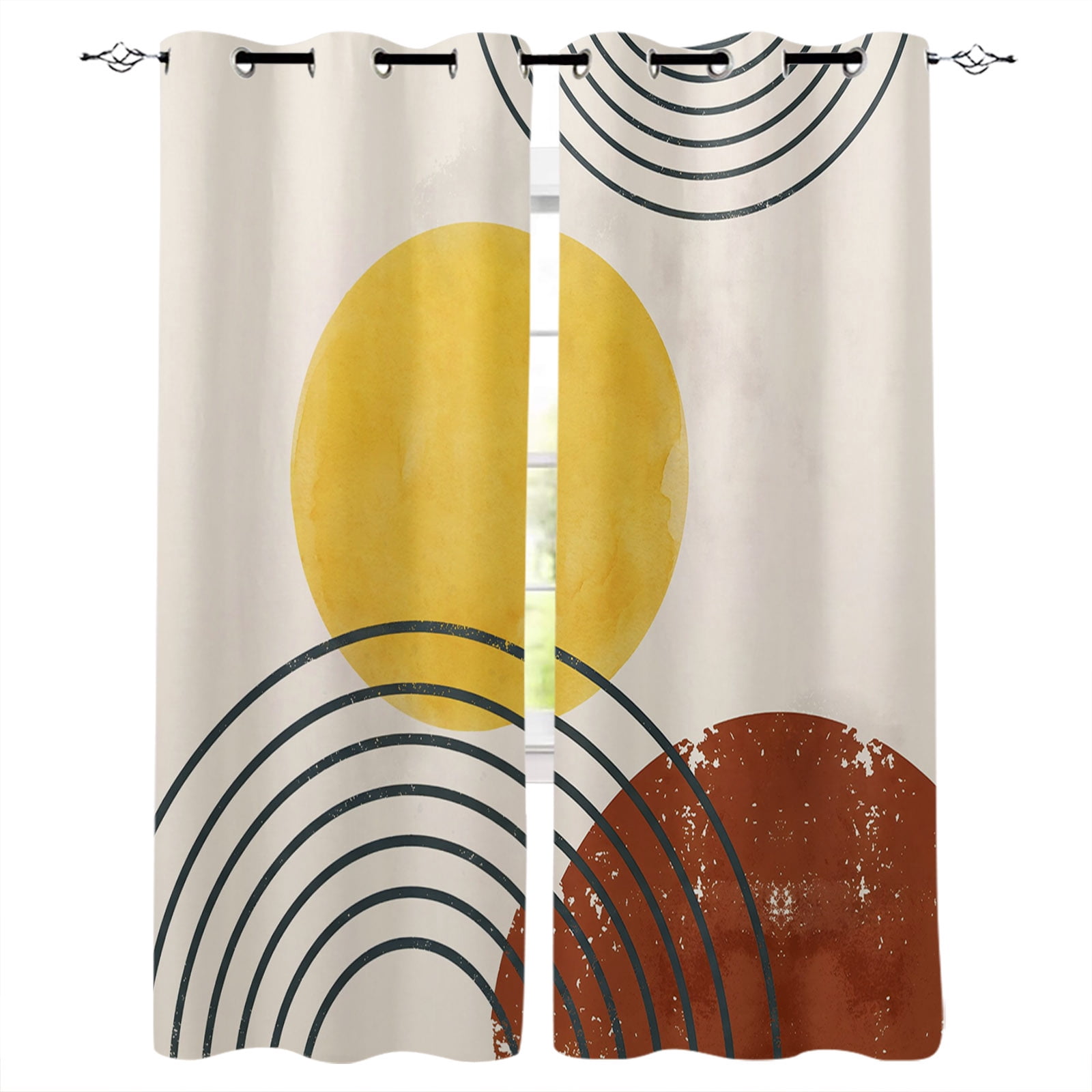 Brown Yellow Geometric Blackout Curtains for Bedroom/Living Room ...