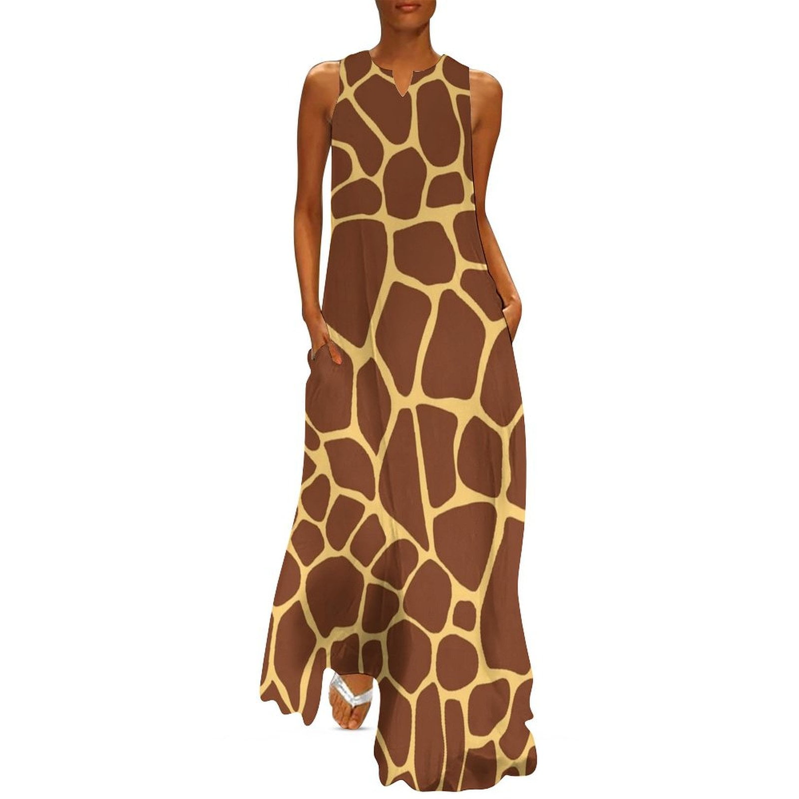 Brown Yellow Giraffe Print Pattern Long Dress Female Clothing Prom ...