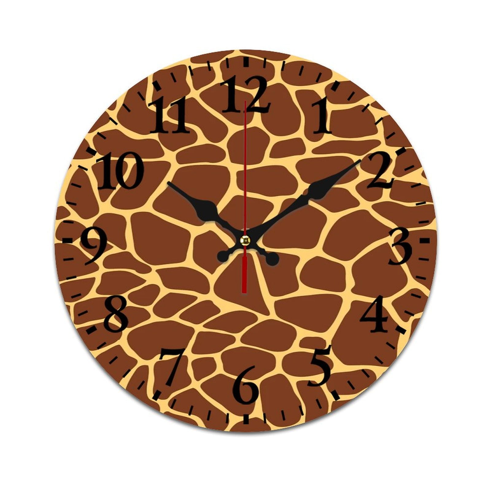 Brown Yellow Giraffe Print Pattern Wall Clock Modern Design Clocks Wall ...