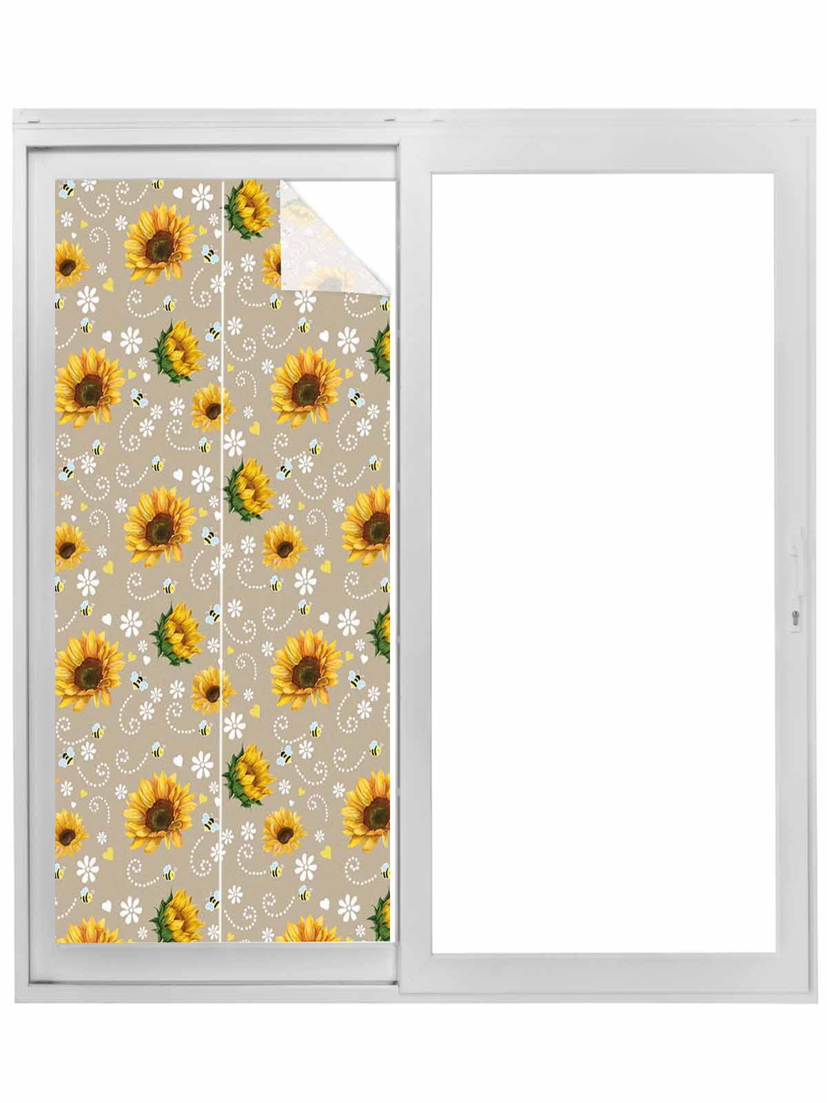 Brown Yellow Sunflower Window Privacy Film, Summer Botanical Farmhouse ...
