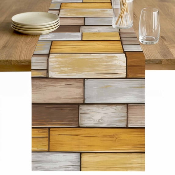 Brown Yellow Vintage Table Runner - 60 Inch Long Retro Farmhouse ...