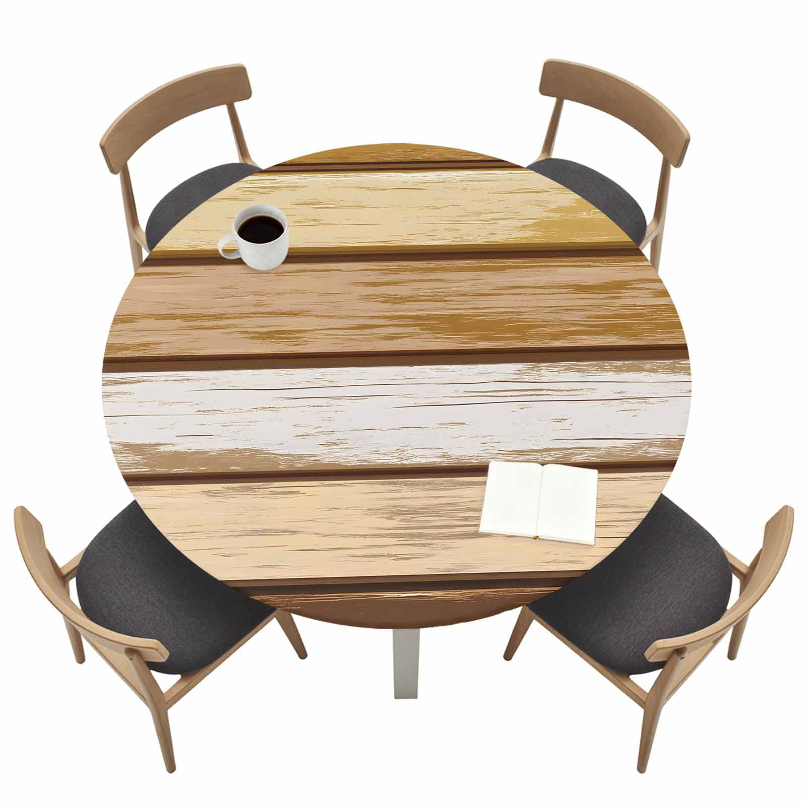 Brown Yellow Wood Grain Round Fitted Tablecloth with Elastic Edge ...