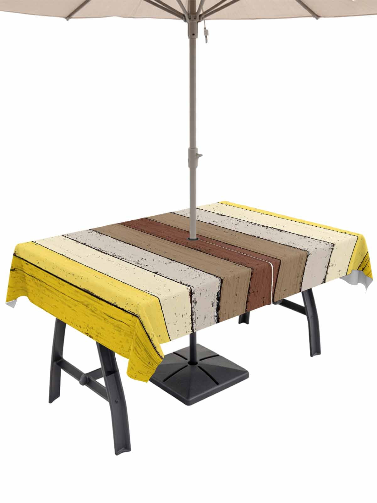 Brown Yellow Wood Rectangle Outdoor Tablecloth with Umbrella Hole ...