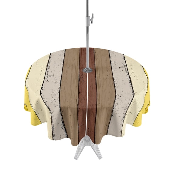 Brown Yellow Wood Round Outdoor Tablecloth with Umbrella Hole Modern ...