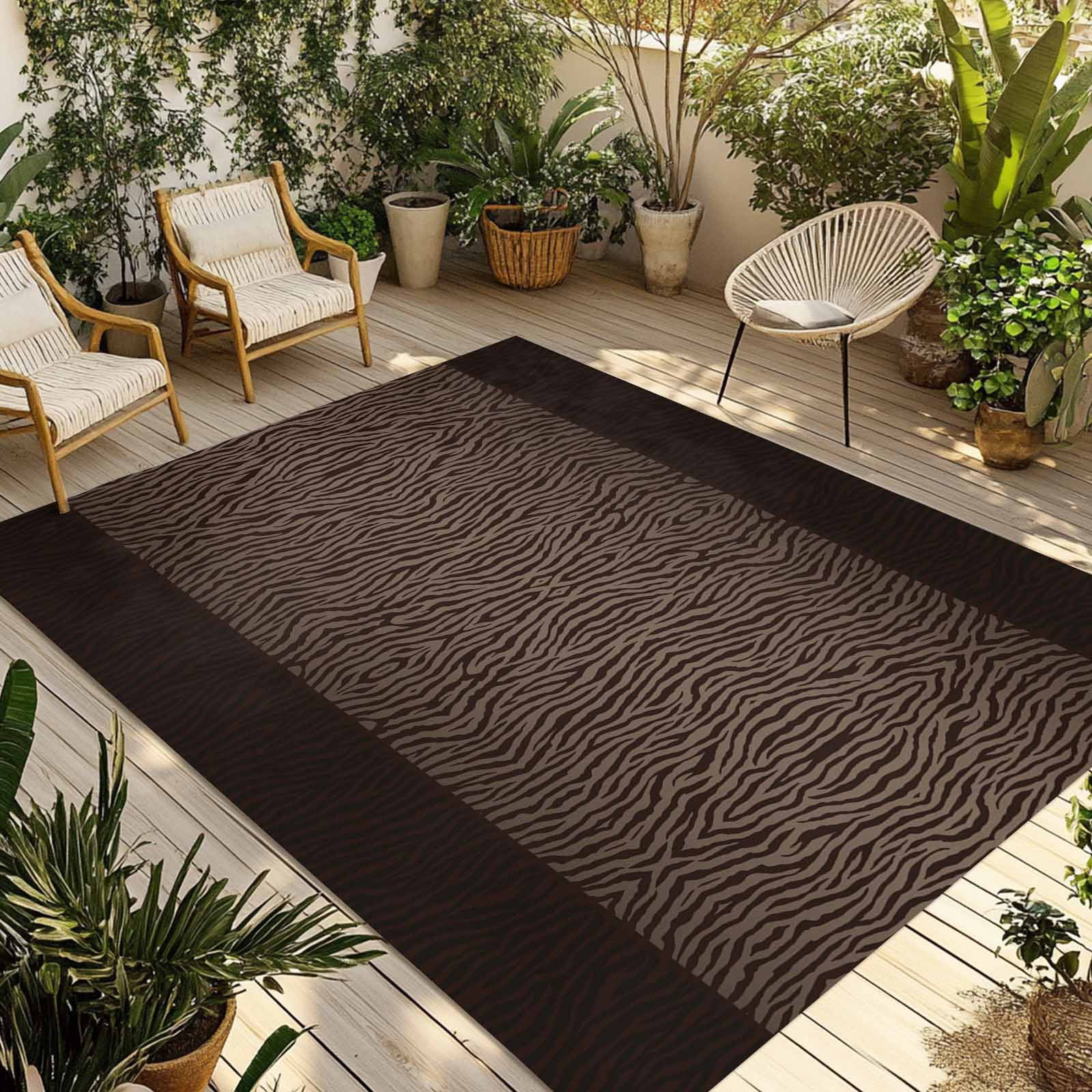 Brown Zebra Striped Outdoor Rug, Country Vintage Animal Skin Print Non ...