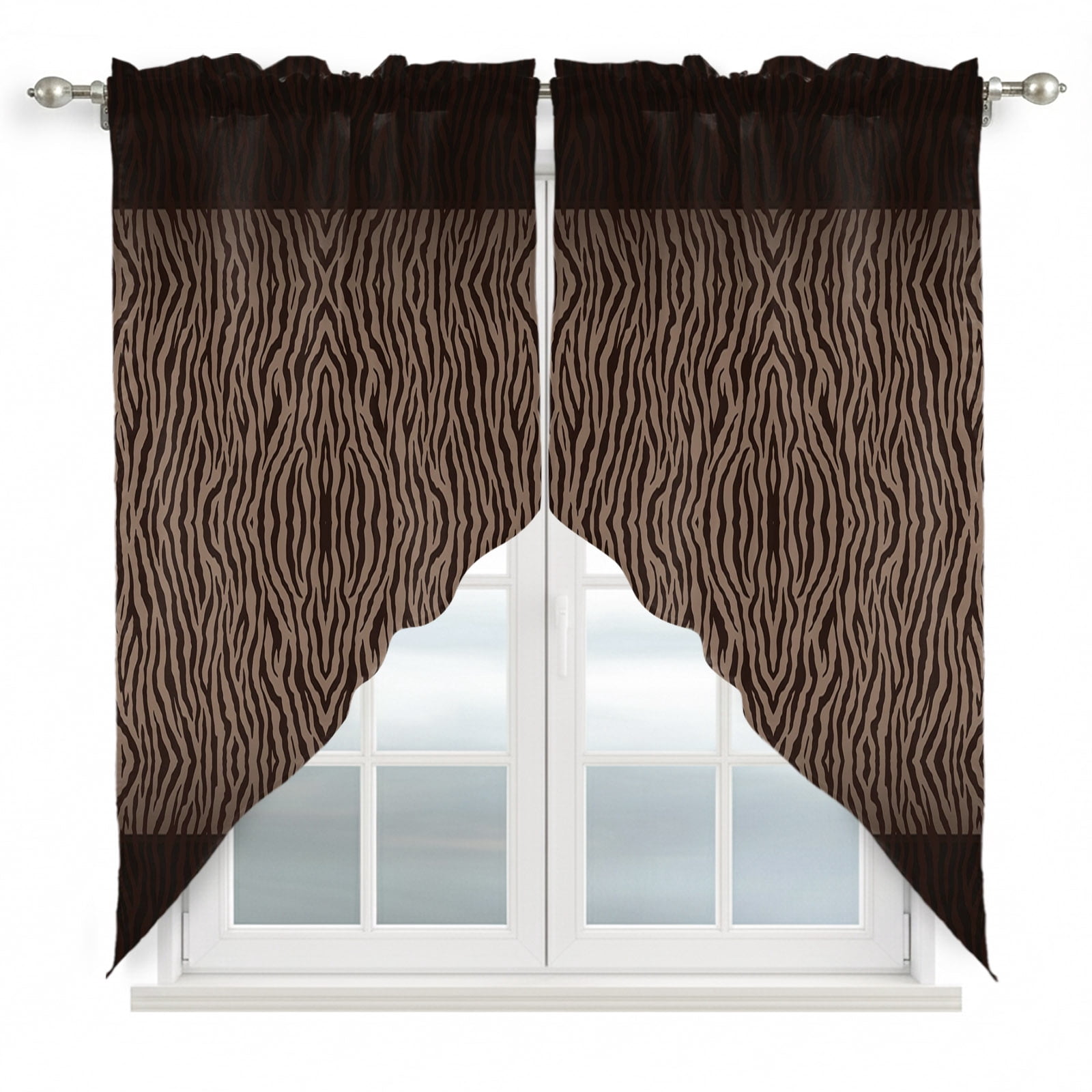 Brown Zebra Striped Swag Curtain Valance for Window 2 Panels Country ...