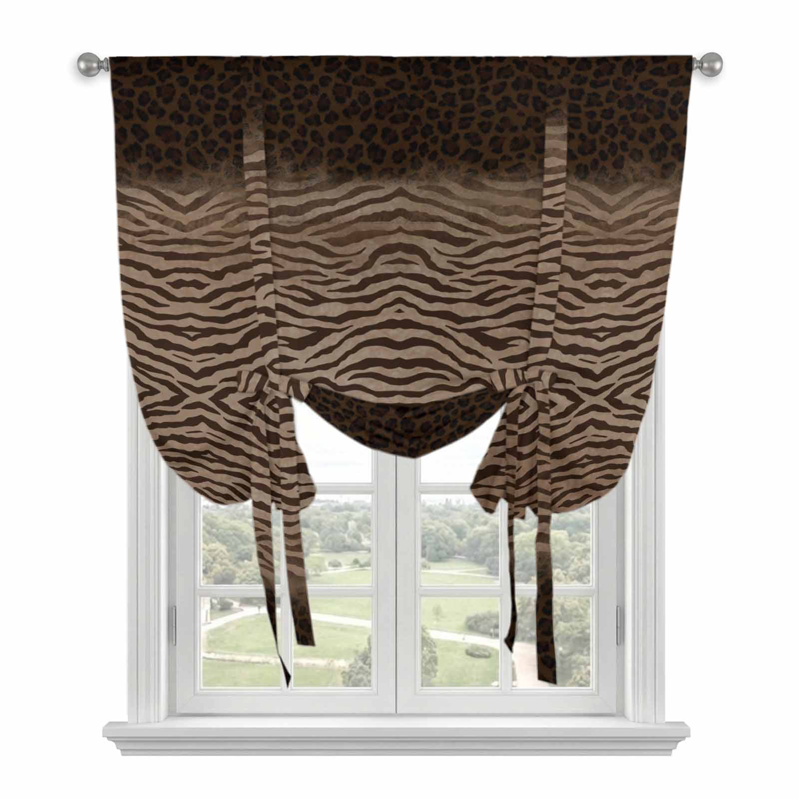 Brown Zebras Striped Tie Up Curtains for Windows, Adjustable Balloon ...