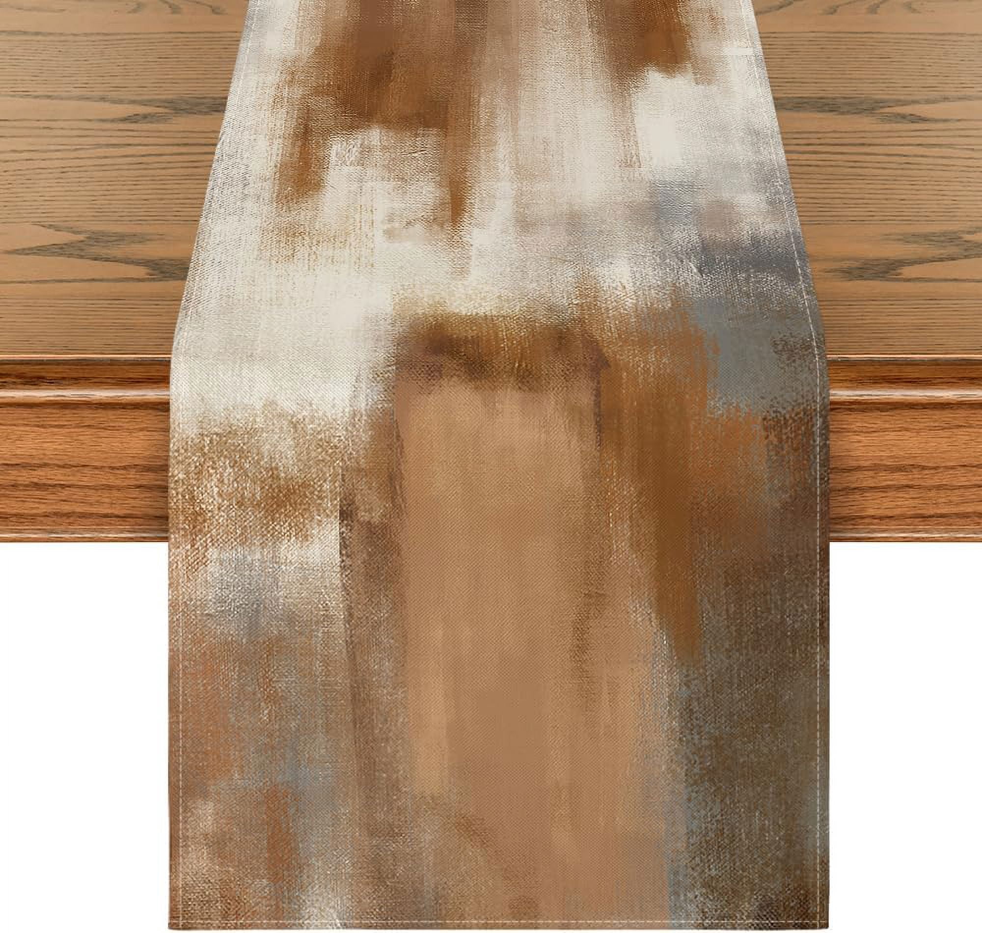 Brown abstract modern art tablecloth, seasonal farmhouse style kitchen ...
