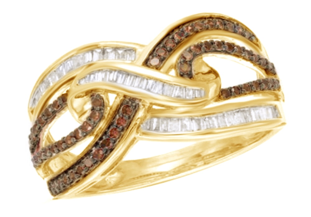 AFFY Brown & White Natural Diamond Infinity Ring In 10k Yellow Gold (0. ...