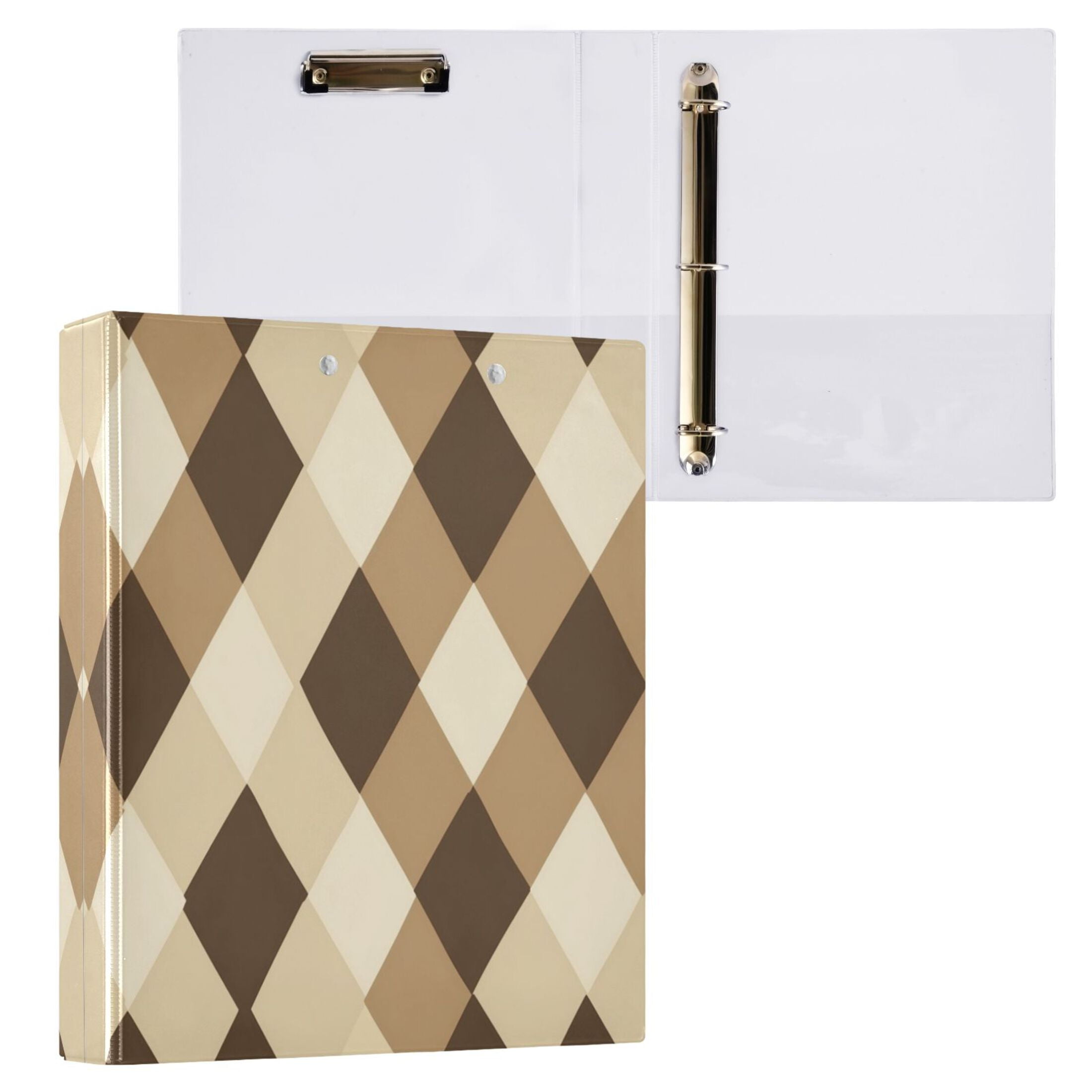 Brown and Beige Check 3 Ring Hardcover Binders 1.5in Round Rings for ...