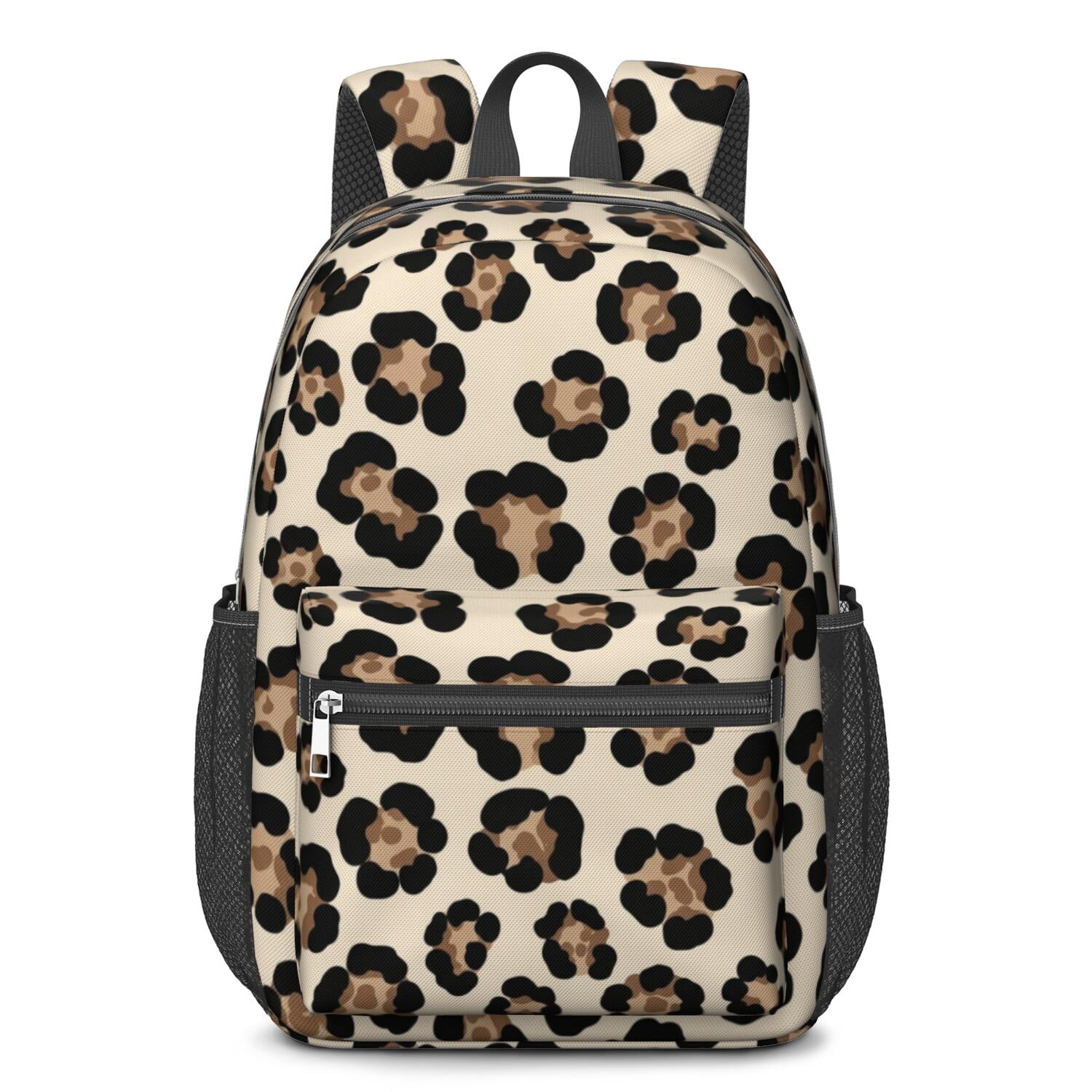 Brown and Beige Leopard Print 17" School Backpacks for Teens,Waterproof ...