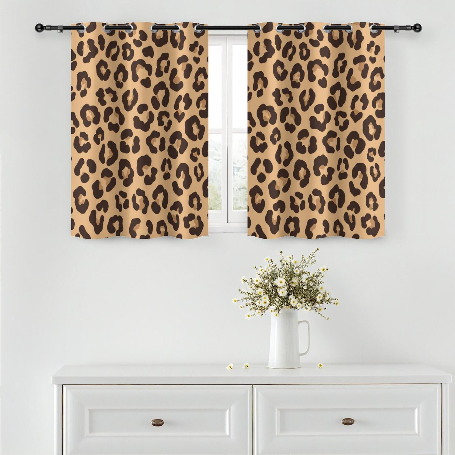 Brown and Beige Leopard Print Blackout Curtains,Triple Weaved Fabric ...